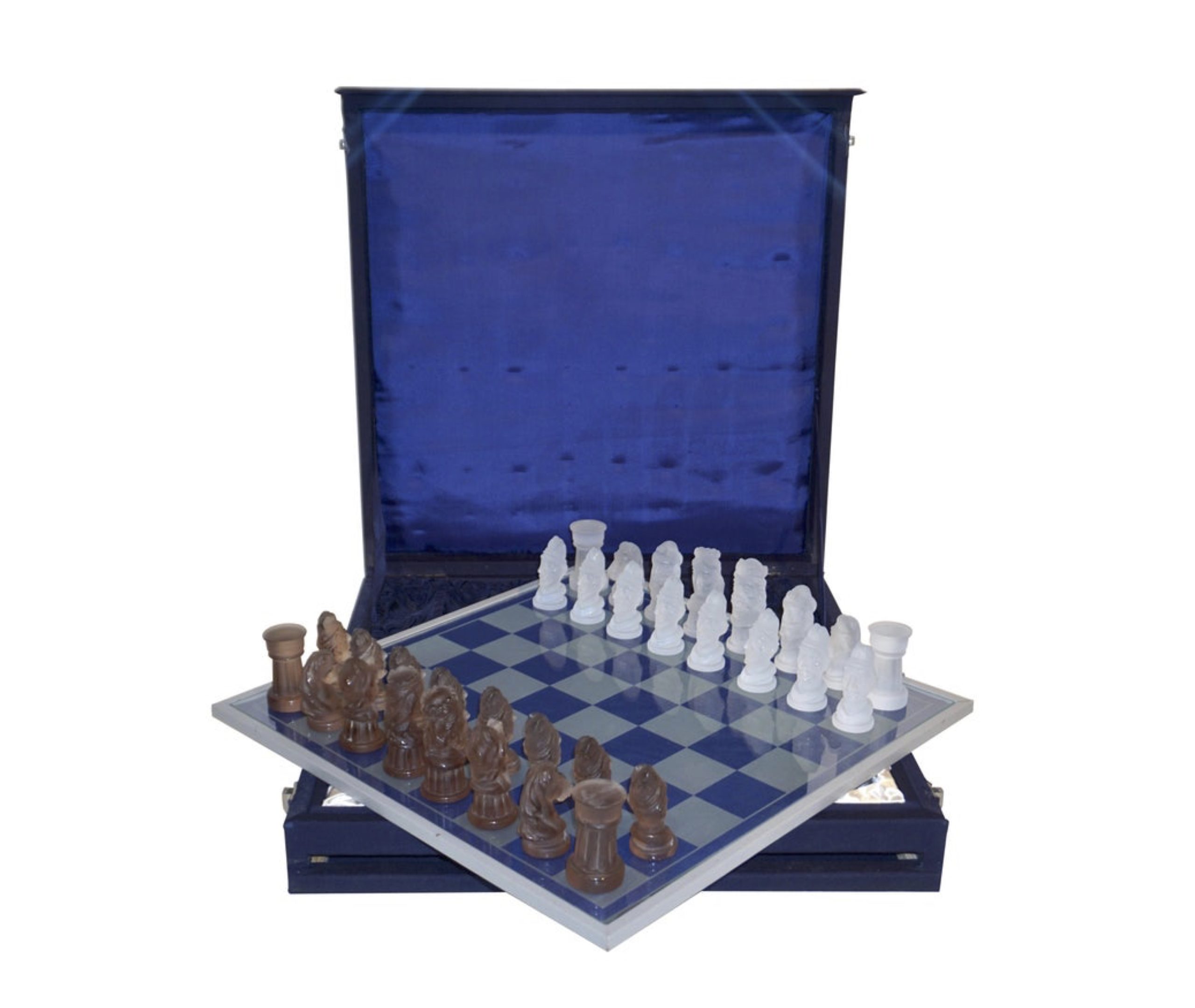 1960s Vintage White & Bronze Color Bohemia Glass Czech Chess Set in ...